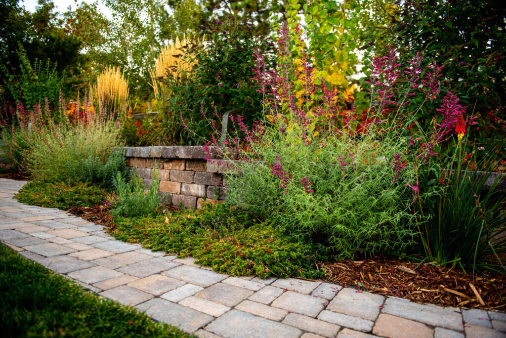 ivybrook-24- block retaining wall- planter beds- plants- pavers ...