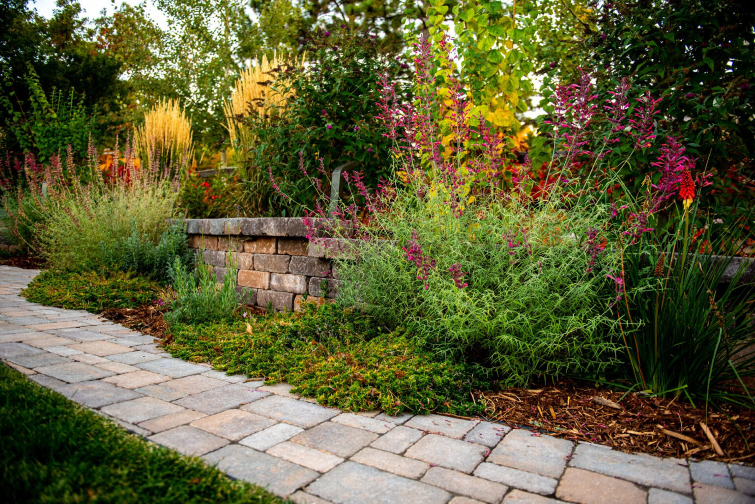ivybrook-24- block retaining wall- planter beds- plants- pavers ...